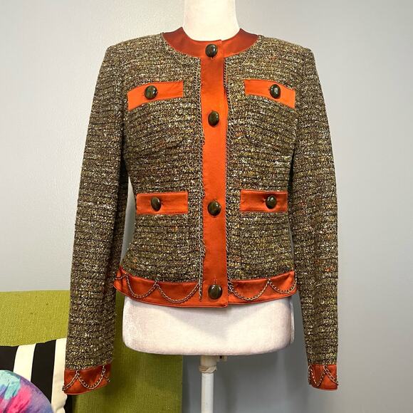 Etcetera | Jackets & Coats | Etcetera Brown Tweed Orange Silk Chain ...